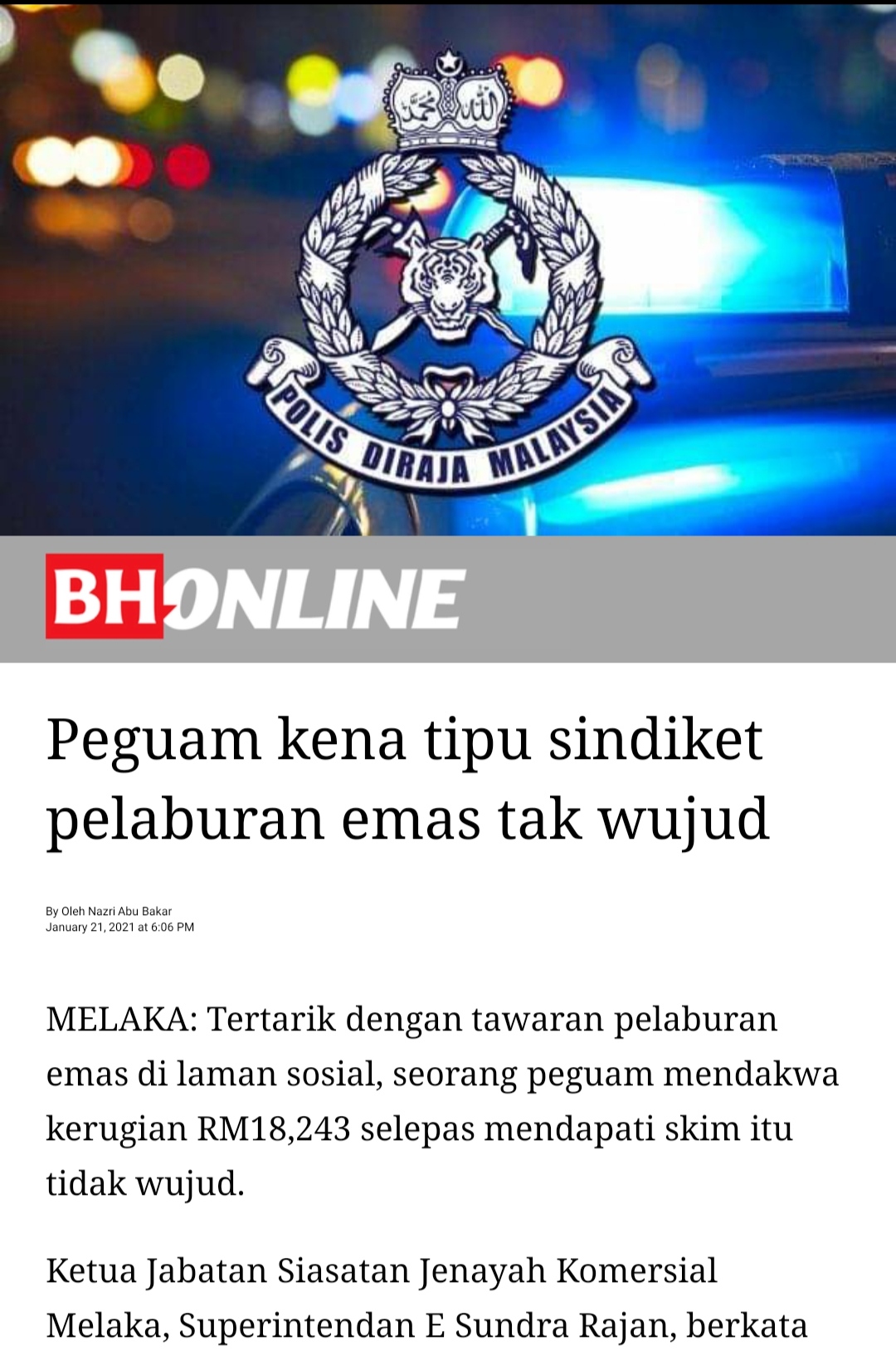 Scam pelaburan emas tidak mengenal mangsa | Aldasir.Com